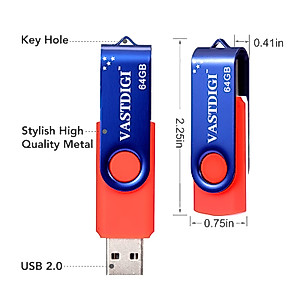VASTDIGI 8GB USB Flash Drives 5 Pack USB 2.0 Flash Drive Swivel Memory Stick Thumb Drives with LED Light for Data Storage and Backup