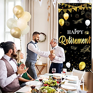 Happy Retirement Party Door Banner Decorations, Gold Black Retired Door Cover Party Supplies for Women Men, Retirement Photos Booth Backdrops Party Door Decor Sign