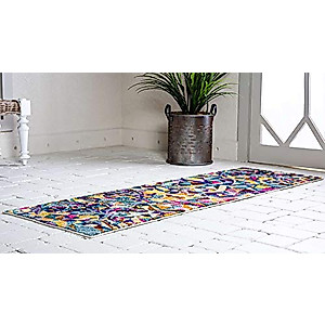 Unique Loom Estrella Collection Geometric, Triangles, Bright Colors, Abstract, Modern Area Rug, 2 ft 7 in x 10 ft, Multi/Beige