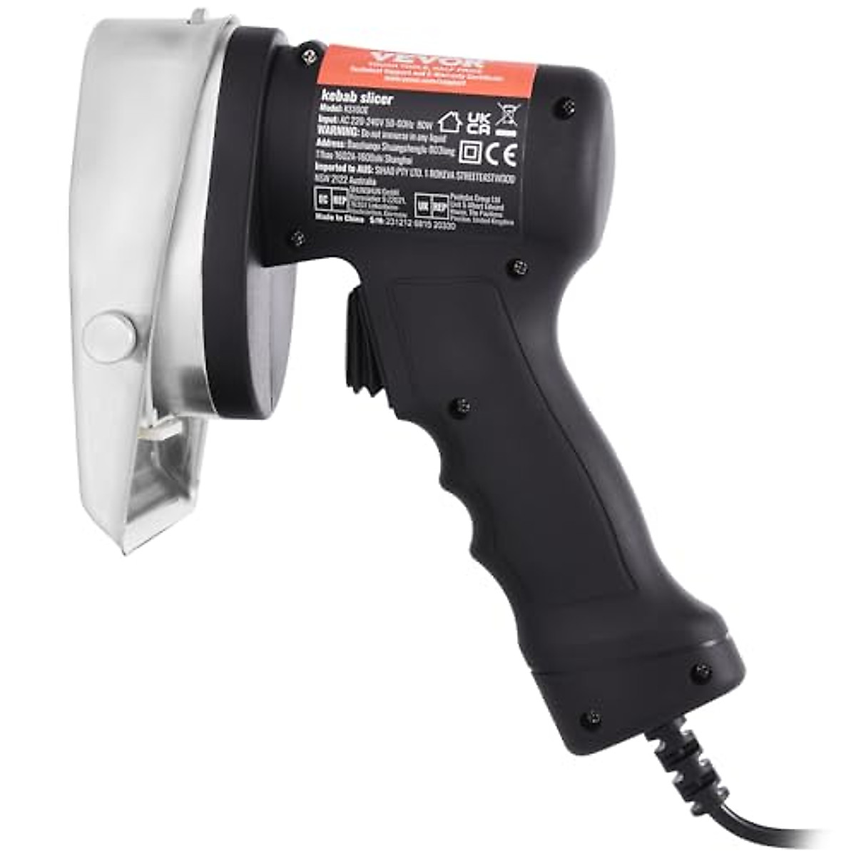 VEVOR Electric Shawarma Knife, 80W Professional Turkish Kebab Knife, Commercial Stainless Steel Gyro Cutter, Doner Kebab Meat Slicer with 2 Blades, Φ4/100mm Blade Diameter, 0-8mm Adjustable Thickness