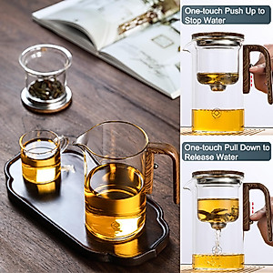 Enchanti Tea Pot, Witchcraft Teapot, Magical Teapot, Glass Tea Pot with Strainer, Water Separation Glass Teapot with Wooden Handle, Glass Teapot with Infuser (600ml 1Pcs)