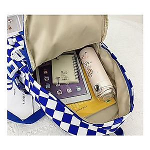 Harajuku Large Fashion Checkered Plaid Backpack Cute Pendant Pins girl boy teen Student School Bag Bookbag Satchel Laptop (Red,Large)