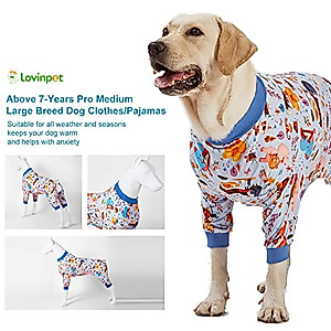LovinPet Pajamas for Big Dogs, Pet Anxiety Relief, Sun Protection Dog Pajamas, Lightweight Stretchy Knit Fabric, Woodland Musicians Print Large Dog Pjs, Dog Surgical Recovery Shirt, Pet PJ's/XXL