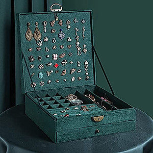 GYJOYERO Women Jewelry Box Lockable 3 Layers Large Jewelry Organizer Storage Case for Earrings Necklaces Rings Bracelets,Green Display Jewel Holder (Green)