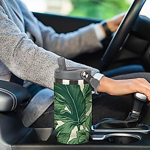WITHSBKK 30oz Car Cup Green Foliage Botanical Printed with Portable, Stainless Steel Travel Mug, Vacuum Insulated Tumbler And Straw, Leakproof for Car & Outdoor, UV Printed Design