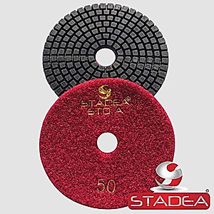 STADEA 5" Wet Diamond Polishing Pads Set for Concrete polishing + Rubber Backer (5/8" 11 Threaded)
