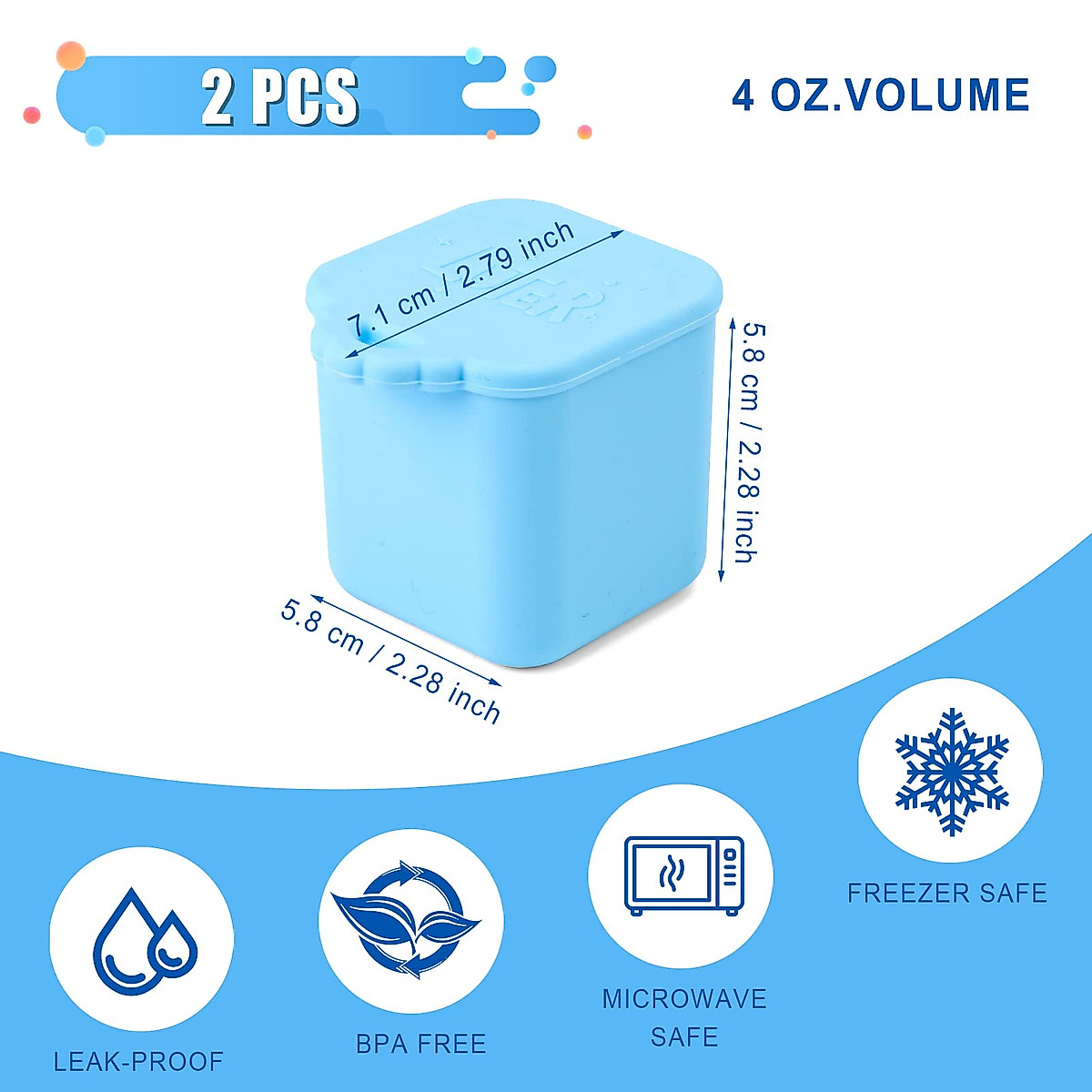 2PCS Dip Containers, Only Fits for Which is Redesigned, 4oz Silicone Salad Dressing Container Dipping Sauce Container Dipping Sauce Cups with Lids for School Lunch Picnic Travel