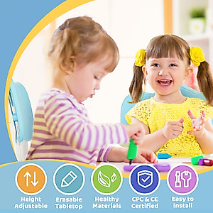 FUNLIO Kids Table and 2 Chairs Set, Height Adjustable Toddler Table and Chair Set for Ages 3-8, Easy to Wipe Arts & Crafts Table, for Classrooms/Daycares/Homes, CPC & CE Approved (3pcs Set) - Blue