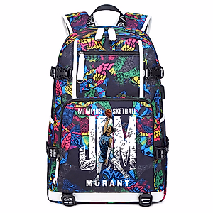 Ansigeren No. 12 Basketball Player Star JA Creative Backpacks Sports Fan Bookbag Travel Student Backpack with USB Charging Port (a)