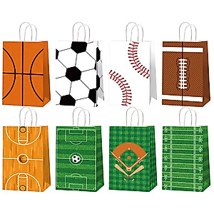 CHUNNIN 16pcs Sports Party Gift Bags Sports Birthday Party Decorations Sport Theme Party Candy Treat Bags Football Basketball Soccer Baseball Party Goodie Bags for Kids Birthday Party Favor Supplies
