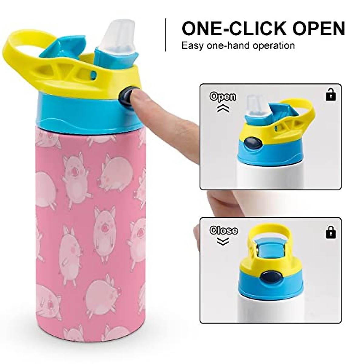 Thermos Cup 500Ml Cute Pigs Insulated Water Bottle With Straw For Sports And Travel 7.5x2.7 in