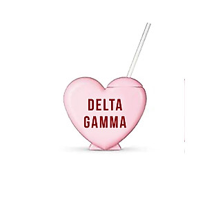 Sorority Shop Delta Gamma Tumbler with Straw - Candy Heart Shaped 16 Oz Tumbler with Lid and Silicone Straw, Reusable Plastic Cup with Screen Printed Sorority Name for any Cold Drink