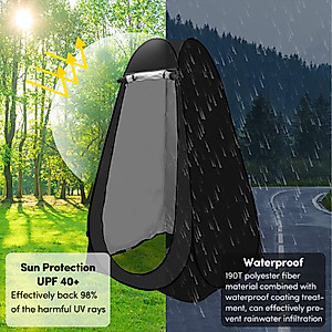 Pop Up Shower Tent Changing Tent with 2 Windows Camping Shower Tent Privacy Tent for Portable Toilet Outdoor Portable Dressing Room, Waterproof Black/UPF 50+