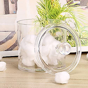 Hipiwe Cotton Ball and Swab Organizer with Lid Apothecary Acrylic Jar Makeup Cotton Organizer Bathroom Storage Canister Jar for Cotton Rounds Pads Q-Tips Holder