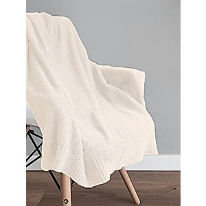 Knit Throw Blanket Super Soft Warm Blanket for Couch Lightweight Fluffy Blanket for Bed Sofa 50x60 Inches Cream