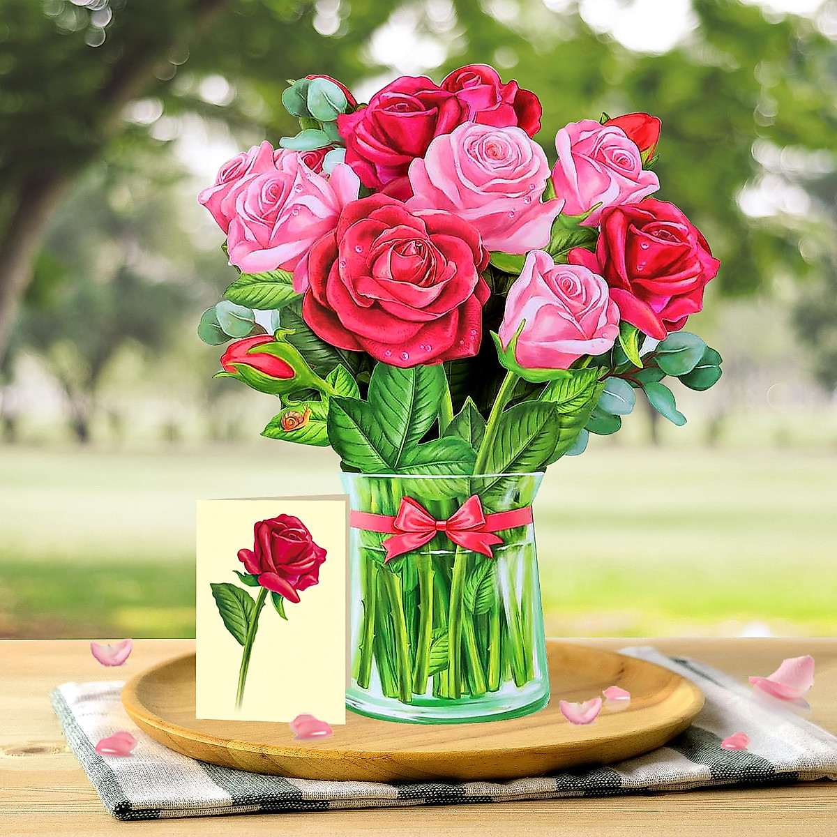 Airpark Paper Flowers Pop Up Cards, 12inch Rose, Greeting Cards Forever Flower Cards 3D Popup Cards with Note Card and Envelope for Christmas, Birthday Gifts for Women Kids, Holiday Decorations