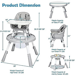 HONEY JOY 7 in 1 High Chair, Baby Highchair with Storage Basket, Convert to Toddler Chair & Table/Booster Seat/Building Block Table/Infant Feeding Chair/Baby Activity Center Bouncer (Gray)