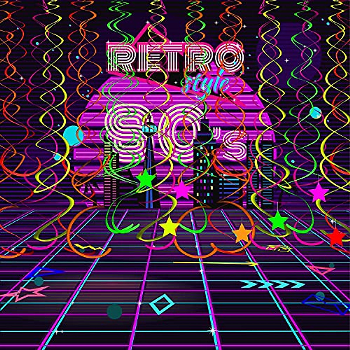 50 Pieces Glow Party Supplies Hanging Swirl Decorations Neon Star Swirl Hanging Decorations for Neon Party Glow Party Ceiling Decorations