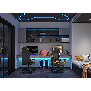 Gaming Chair Racing Footrest Massage Computer - Cushioned Comfort High Back PU Leather USB Vibrator Ergonomic Recliner Home Office Video Game for Kids for Gift for PS5 (Yellow, D06)