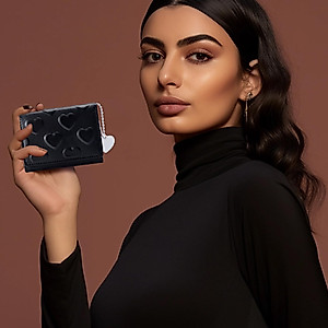 Sminra Womens Wallet Small Trifold Slim Leather Cute Wallet Cash Pocket with Heart chain Coin Purse ID Window Card Holder for Girls and Ladies (Black)