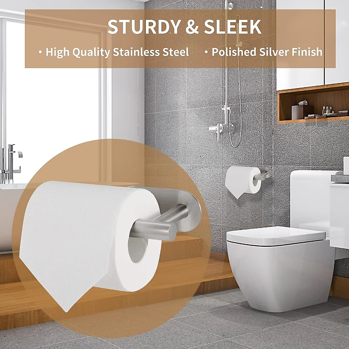 LAYUKI Toilet Paper Holder,Brushed Nickel,Wall Mount, Upgraded Adhesive Toilet Roll Holder,no Drilling,Bathroom/Rv/Washroom,SUS 304 Stainless Steel,Rustproof (Brushed Nickel, 1 Piece)
