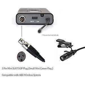 Sujeetec Lavalier Microphone Lapel Microphone Compatible with AKG Samson Wireless Transmitter - Unidirectional Condenser Mic - Mini XLR TA3F Plug