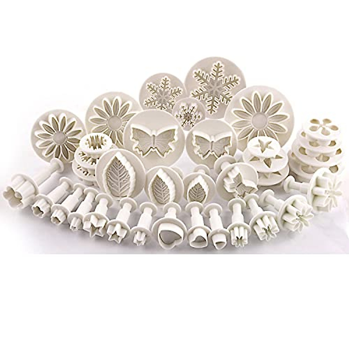 M MOACC Cake Tools 36 Piece Fondant Cake Cookie Plunger Sugarcraft Flower Leaf Butterfly Heart Shape Decorating Mold DIY Icing Plunger Tools