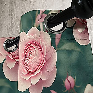 Ambesonne Spring Grommet Curtain, Roses of Garden Blurred Backdrop Close Up Blossoming Romantic Artwork, Decorative Single Panel Drapes for Bedroom Living Room, 50" x 84", Hunter Green Pale Pink