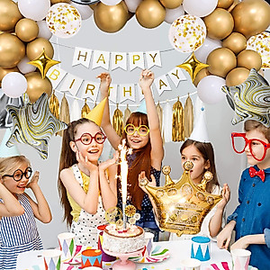 KATBUU Gold Birthday Decorations - Golden Birthday Party Decorations, Happy Birthday Decorations for Women Boys Girls Men, Golden Birthday Decor, White and Gold Birthday Decorations Set