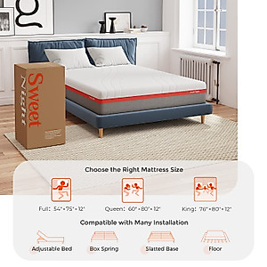 Sweetnight King Mattress, 12 Inch Gel Memory Foam Mattress for Cool Sleep & Pressure Relief, Plush Mattress with Motion Isolation, Clarity,Gray/white