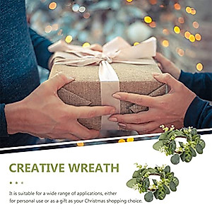 Toddmomy 6pcs Artificial Eucalyptus Leaf Wreaths Round Greenery Garland Candle Rings Layout Hanging Wreath Decoration for Home Front Door Farmhouse