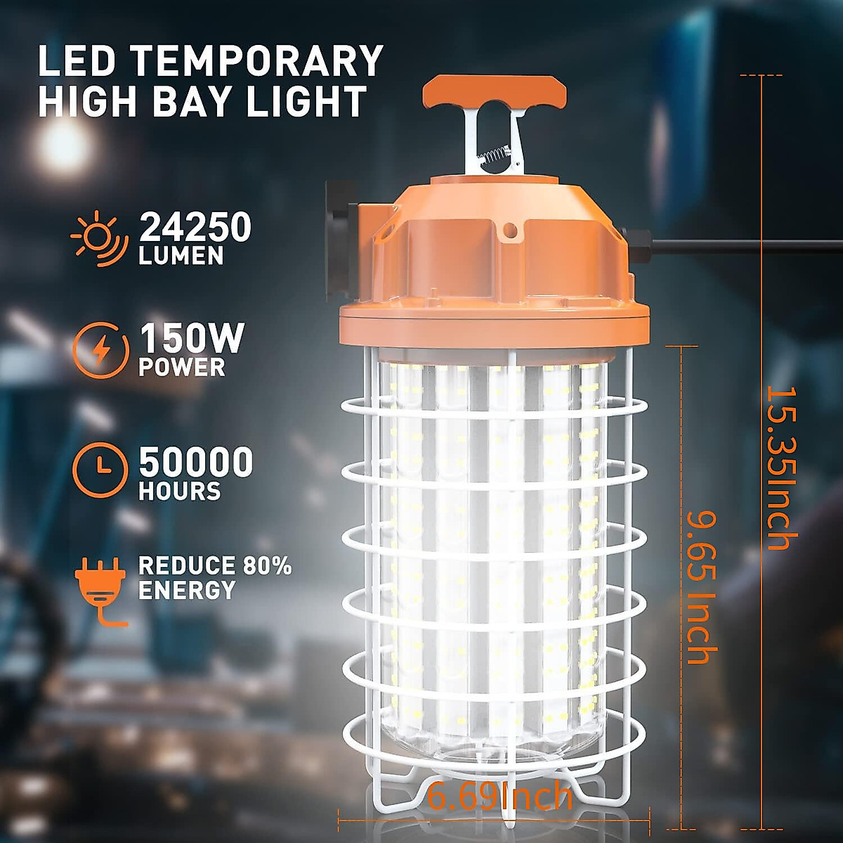 NS 150W LED Temporary Work Light Fixture,5,000K 24250 Lumen Daylight White,IP64 Dust & Waterproof,Portable Hanging Construction Lighting for Jobsite Indoor Outdoor Workshop Location