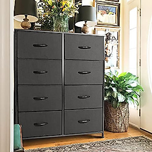 Shahoo Tall Dresser for Bedroom with 8 Drawers Wide Chest Storage Tower with Fabric Bins for Closet, Living Room, Hallway, Dormitory, Black