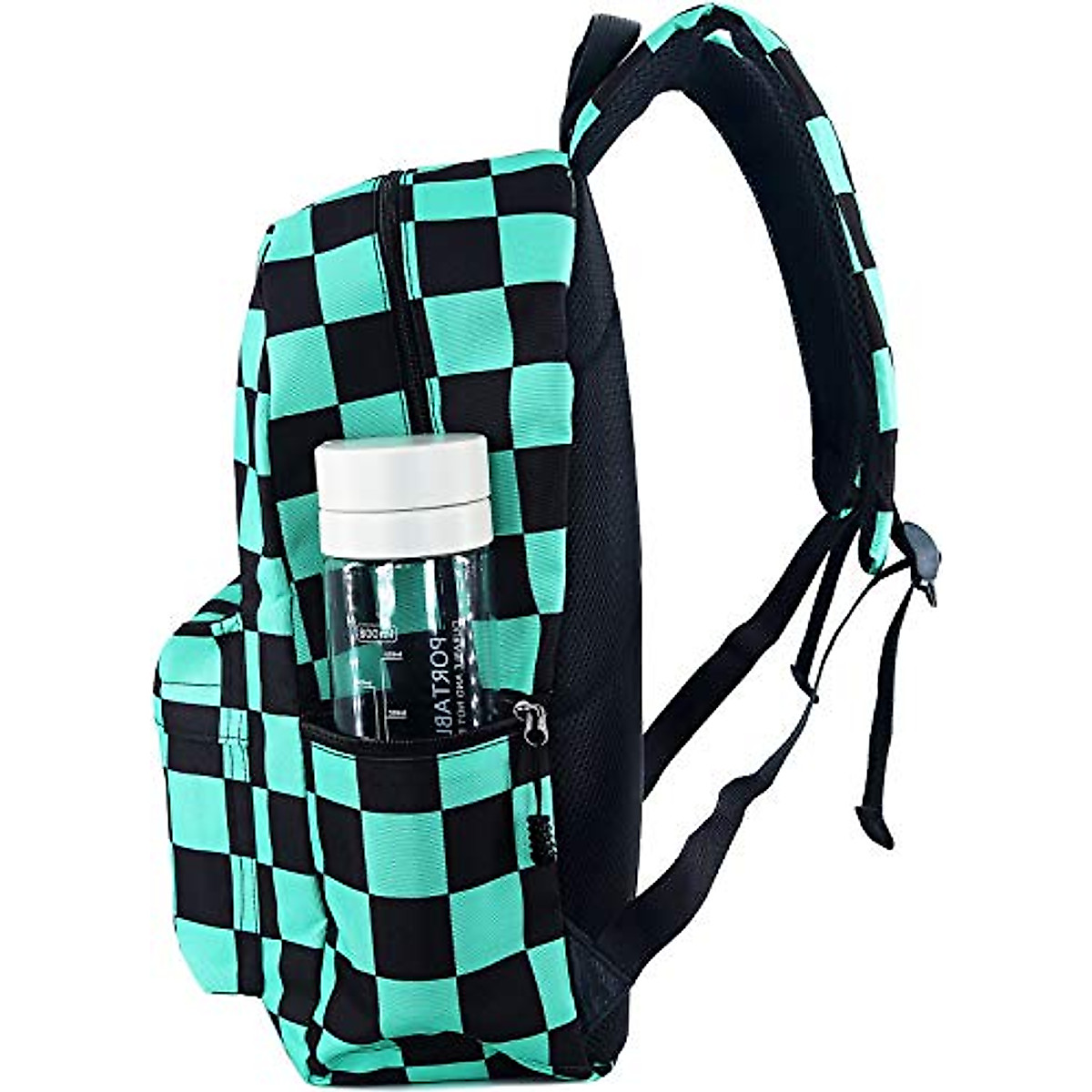 Roffatide Anime Demon Slayer Backpack Black Green Plaid School Bag Large Capacity Laptop Back Pack