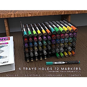 TOOLI-ART 72 Art Marker Storage Tray Desk Organizer Holder, Adjustable Dividers, Modular, Expandable, Stackable, Fit Most Pen, Pencil, Brushes. School, Home, Multi Purpose Tinted Plastic 6 Trays