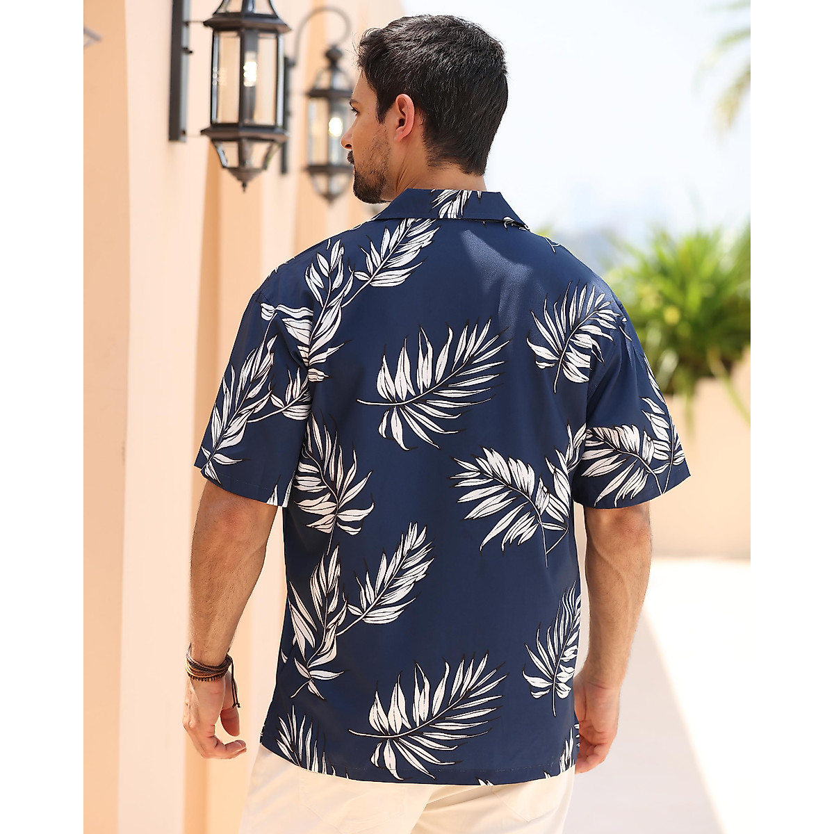 APTRO Men's Hawaiian Shirt Short Sleeve Tropical Vacation Button Down Beach Floral Palm Shirts #024 Navy L