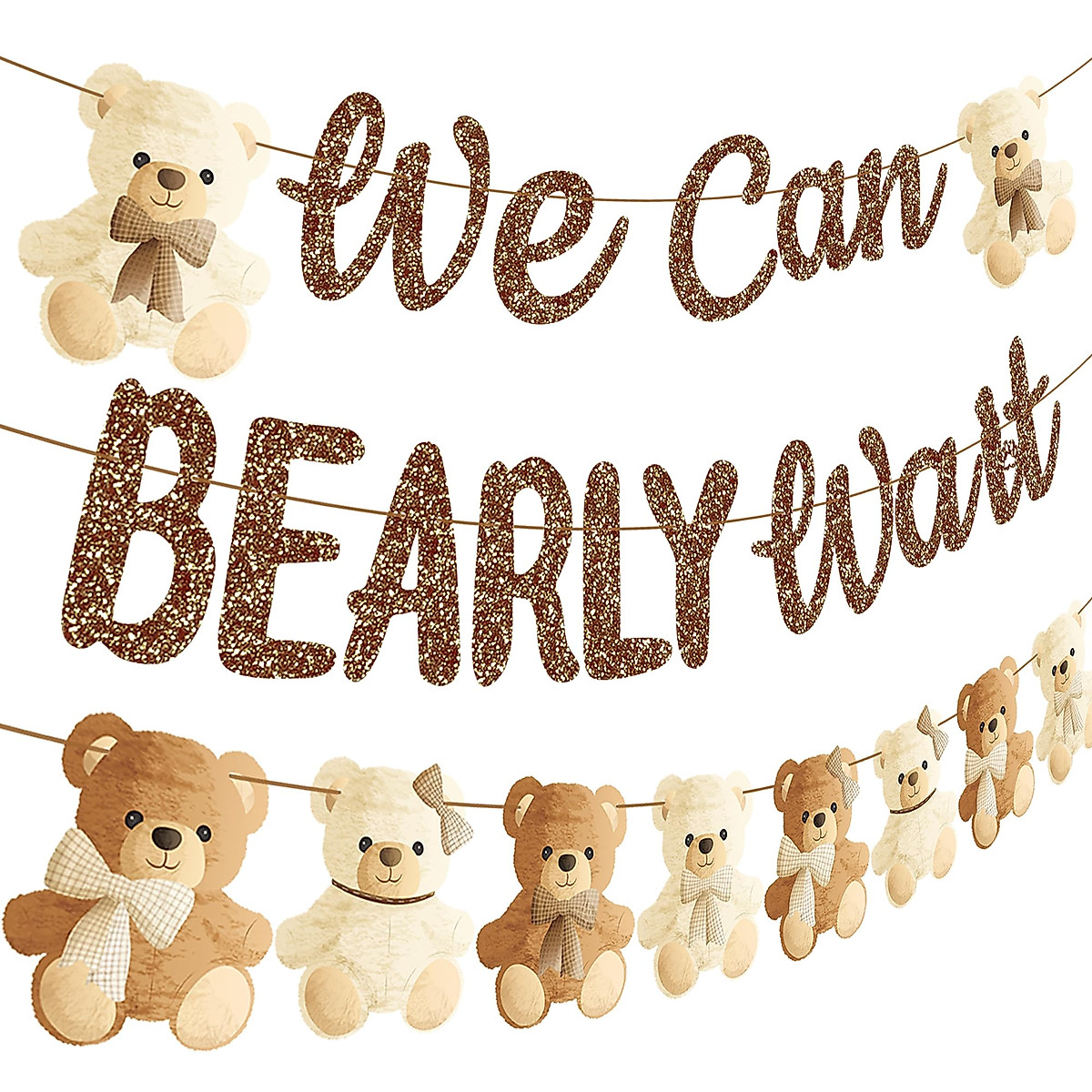 umoni Teddy Bear Banner, We Can Bearly Wait, Brown Glitter, Baby Shower Decorations, Gender Reveal Party Supplies, 19.0x70.0 inches