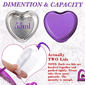 Mini Aluminum Foil Cake Pan with Clear Lids 55 ml/ 1.86 oz Heart Shaped Foil Cupcake Cups Disposable Aluminum Dessert Baking Cups Pans for Valentine Wedding Mother's Day Parties (Purple, 200 Sets)