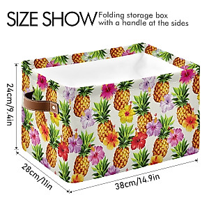 Hawaiian Pineapple Flowers Rectangular Storage Bin Basket with Handles - Organizer Bin for Toys, Books, Laundry Basket for Kids/Pets, Playroom