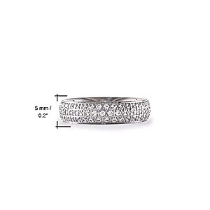 B.Tiff Stainless Steel 5mm Wide Three Row Pave Promise Wedding Engagement Eternity Band Ring Fashion Jewelry for Women, Size 6