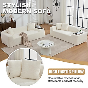 2 Piece Modern Sponge Floor 85" 3 Seater and 73" Loveseat Sofa Set, Upholstered Boucle Cloud Sofa Set with 2 MDF end Table for Living Room,No Assembly Hassles (Beige)