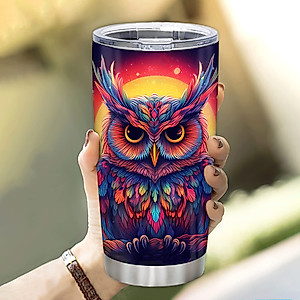 Hyturtle Personalized Owl Lovers Tumbler - Owls Print Custom Name Stainless Steel Coffee Tumbler 20 oz With Lid - Idea Owl Lover, Animal Lover Gifts For Women, Mom, Daughter For Birthday, Christmas