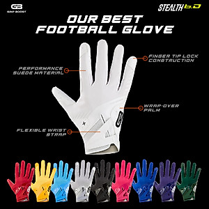 Grip Boost Football Gloves Solid Stealth 6.0 Boost Plus Men's Receiver Gloves - Adult and Youth Sizes (Solid Black, X-Large)