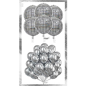 PartyWoo Metallic Silver Balloons 50 pcs 12 Inch and Disco Silver Foil Balloons 6 pcs