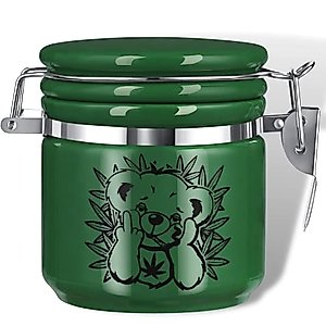 Gangster Teddy Smell Proof Jar Half Oz (250ml), Teddy Bear Stash Jar Air Tight Containers Double Sealed Airtight Jar, Separate Space for Humidity Pack To Keep Herbs, Spices Fresh For Months - Green