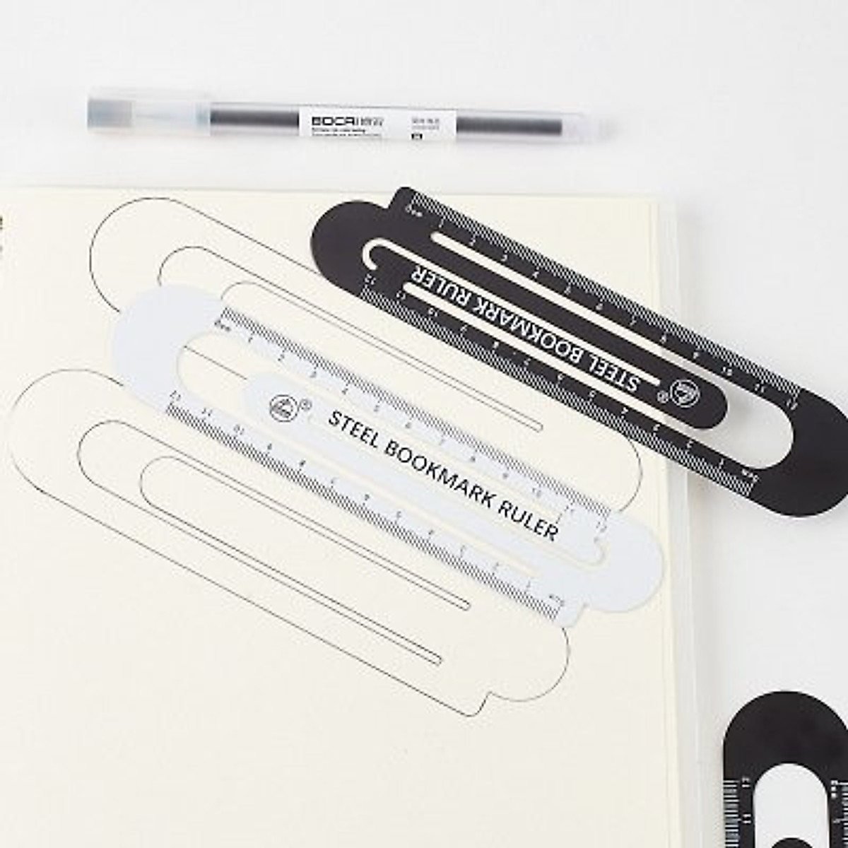Wakaka 2 Pcs Multifunctional Metal Bookmark and 12cm Ruler,Classic Black and White,Make Your Reading and Working Easy.