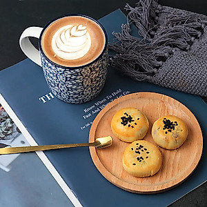 Set of 4 12 oz Coffee Mugs with Blue and White Geometric Patterns, Ceramic Tea Cup Set, Gift for Friends (Set 1)