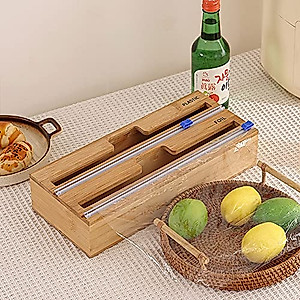 Plastics Wrap Dispenser with Slide Cutter,Kitchen Drawer Wood Storage Dispenser for Aluminum Foil,Cling Film,Tin Foil,Wax Paper.Foil and Plastic Storage Organizer(2 Slot).