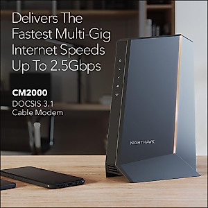 NETGEAR Nighthawk Multi-Gig Cable Modem (CM2000) - Compatible With All Cable Providers Incl. Xfinity, Spectrum, Cox - For Cable Plans up to 2.5Gbps - DOCSIS 3.1