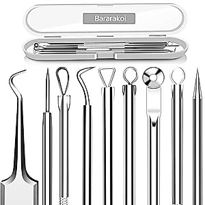 5PCS Blackhead Remover Comedone Extractor, Curved Blackhead Tweezers Kit, Professional Stainless Pimple Acne Blemish Removal Tools Kit